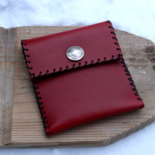 Red Buffalo Nickel Snap Wallet - wolf river leather